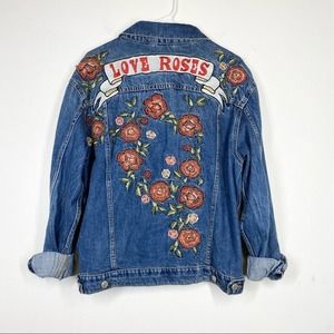 Zara | Jackets & Coats | Zara Rare Love Roses Embroidered Floral Denim ...